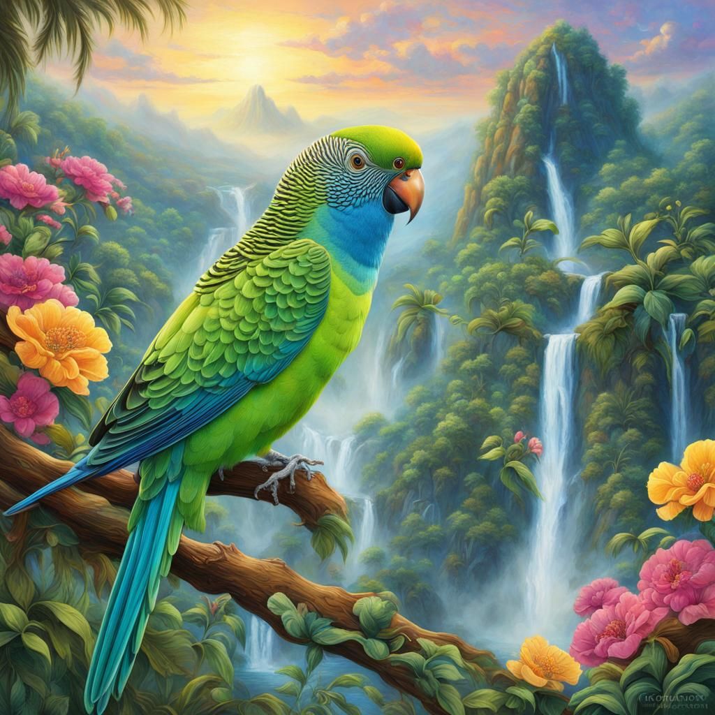 parakeet on a branch in the Jungle - AI Generated Artwork - NightCafe ...