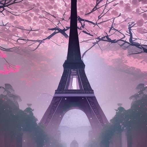 Cherry blossom Eiffel tower - AI Generated Artwork - NightCafe Creator