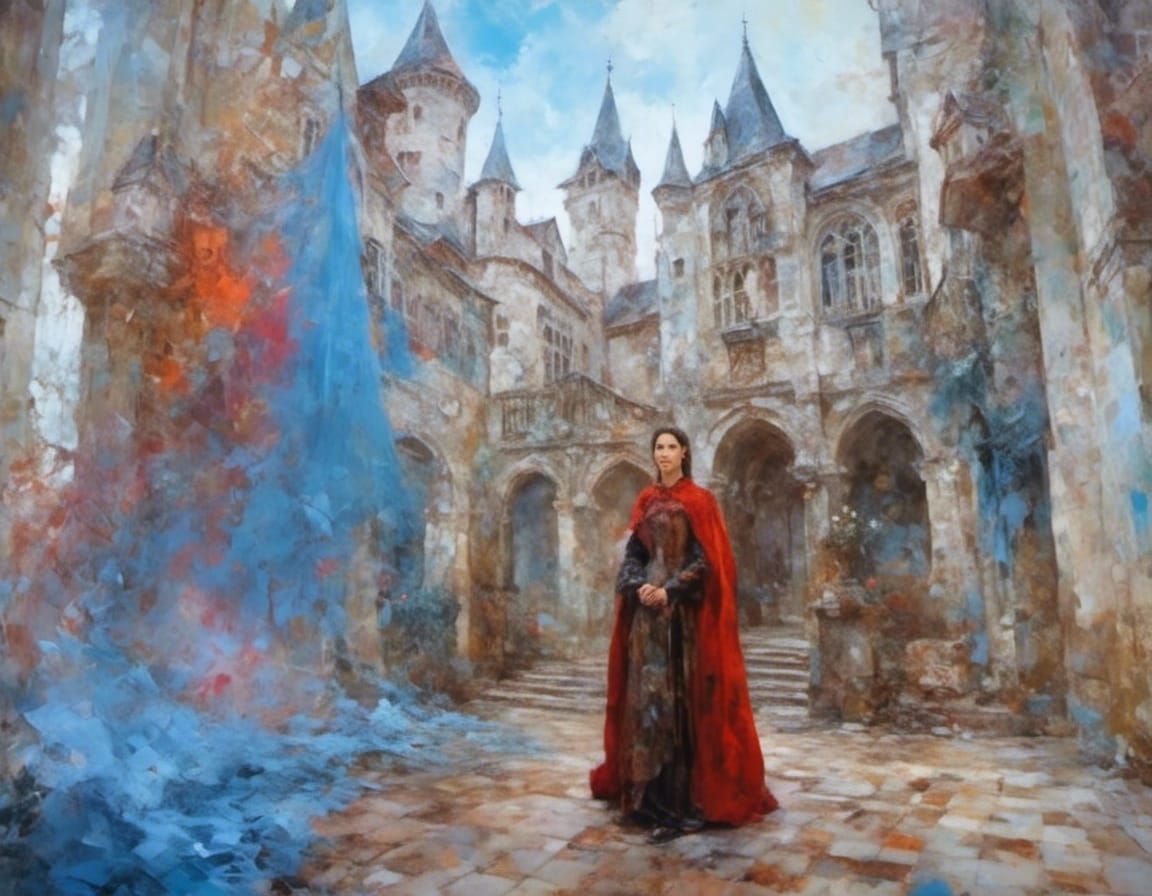 Woman in medieval gown and knight in medieval room - AI Generated ...