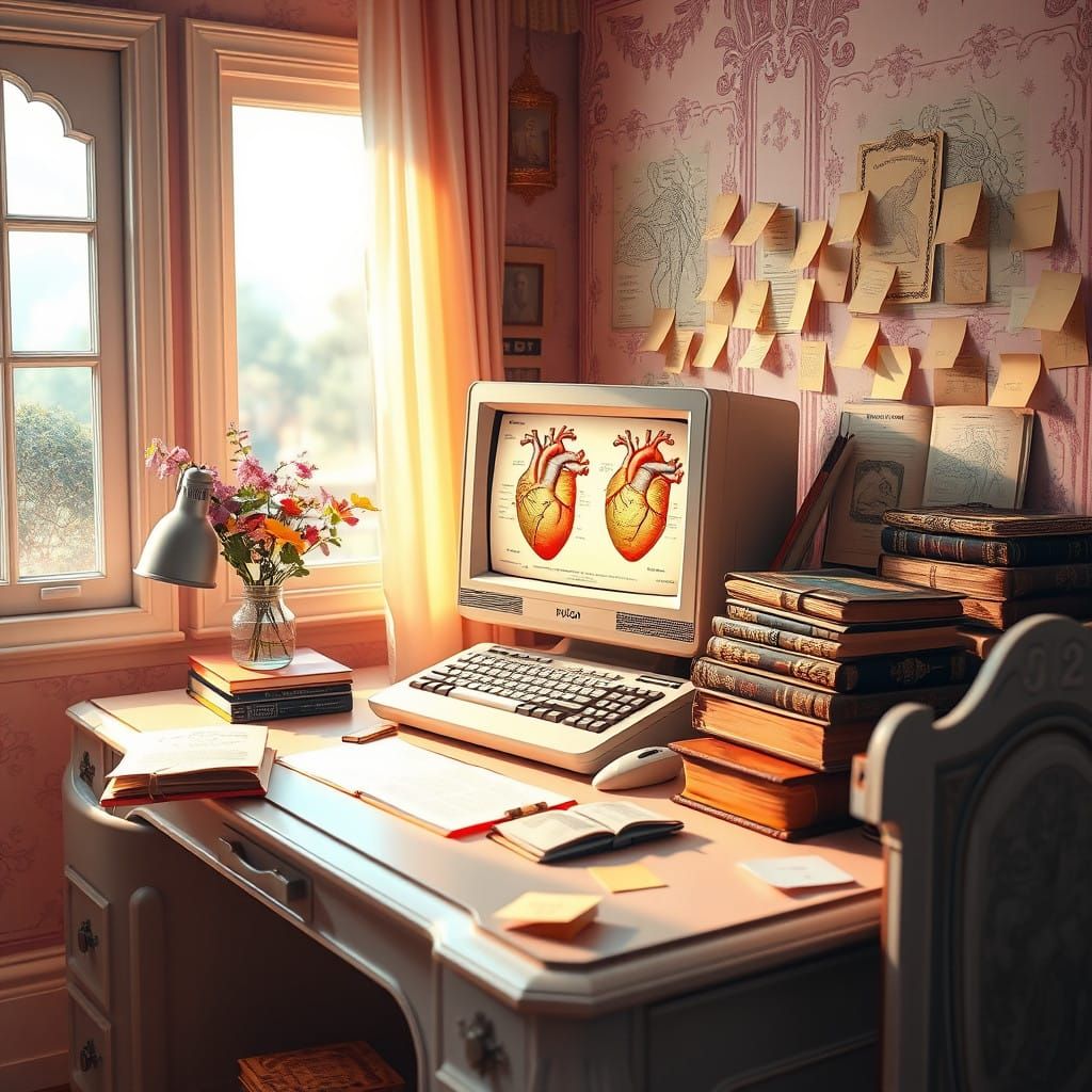 Whimsical Study Sanctuary in Pastel Hues - AI Art
