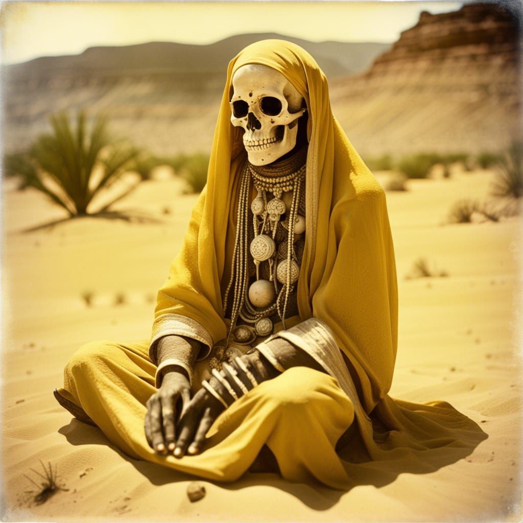 Submitted An ossuary in the desert with yellowed bones hyperdetailed ...