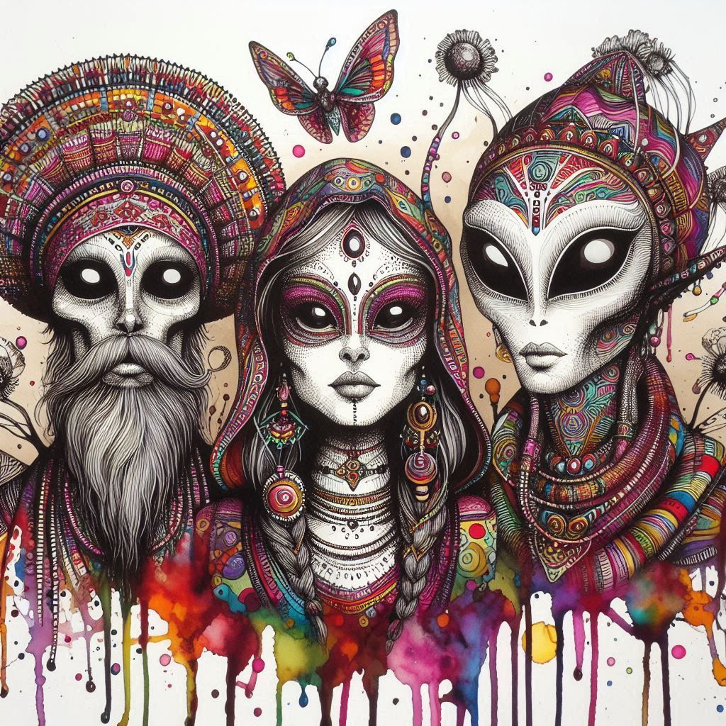 bohemian alien family portrait - AI Generated Artwork - NightCafe Creator