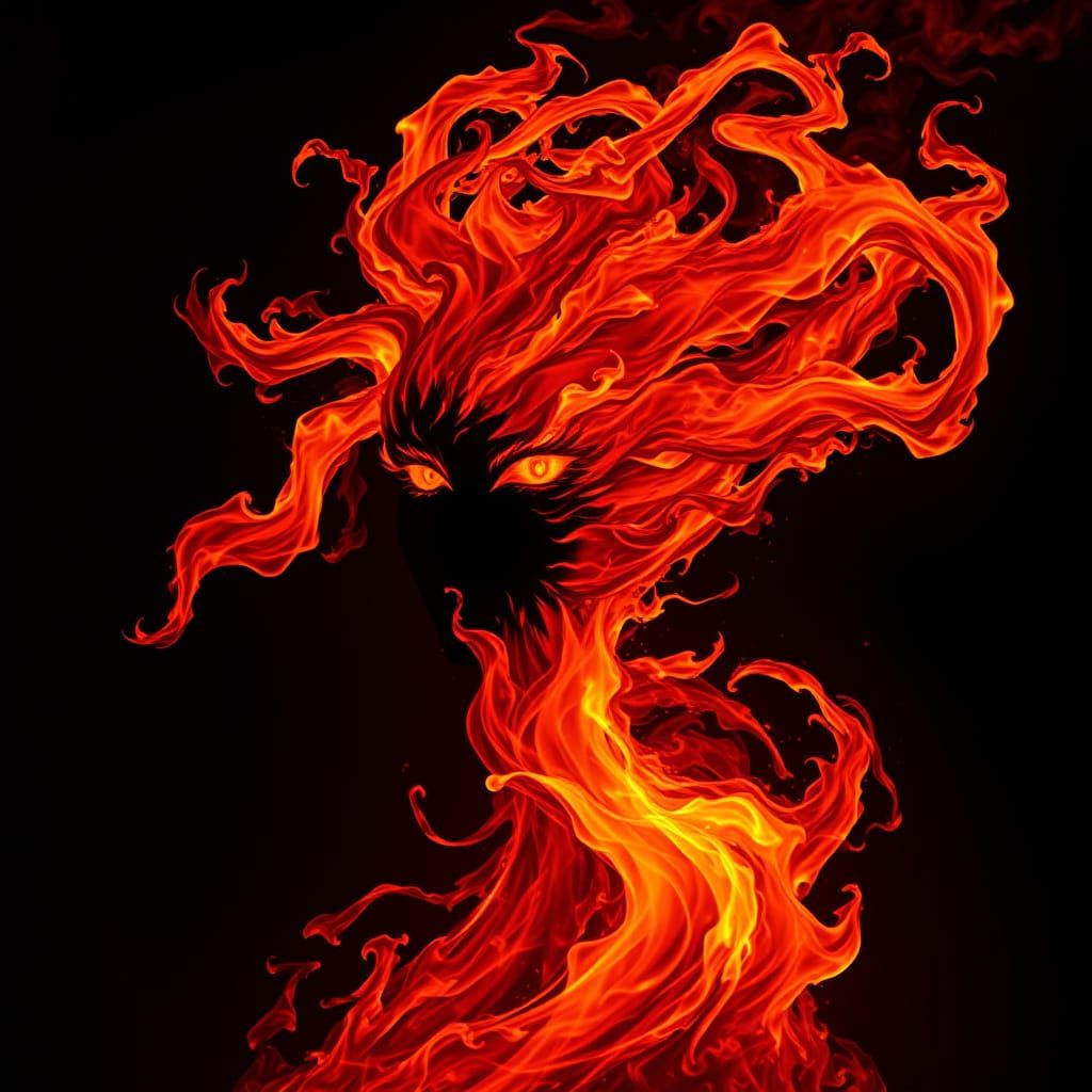 Fiery Human Silhouette Emerge from Inferno in Vibr... - AI Art