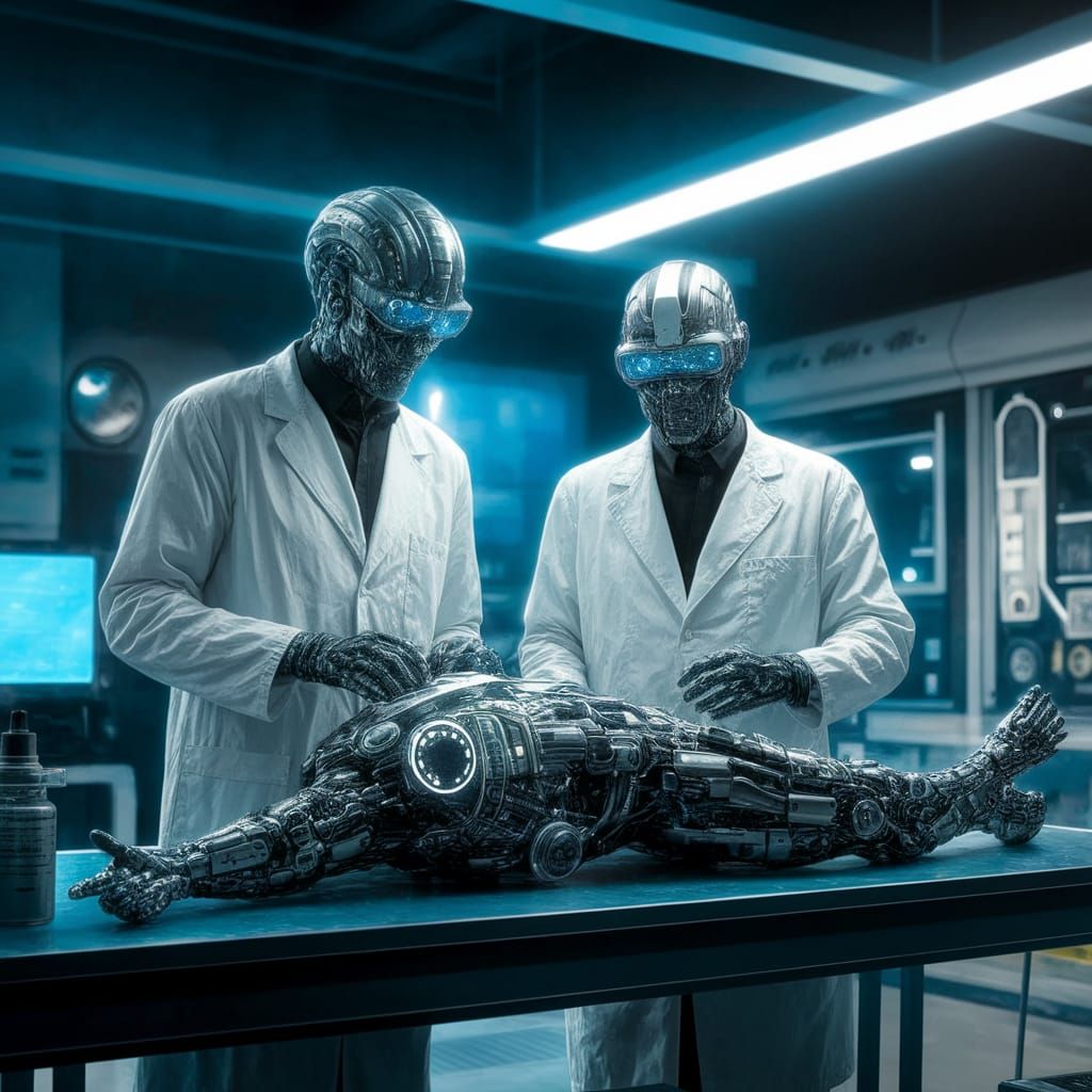 Cybernetic Beings in Futuristic Lab Examined with ... - AI Art