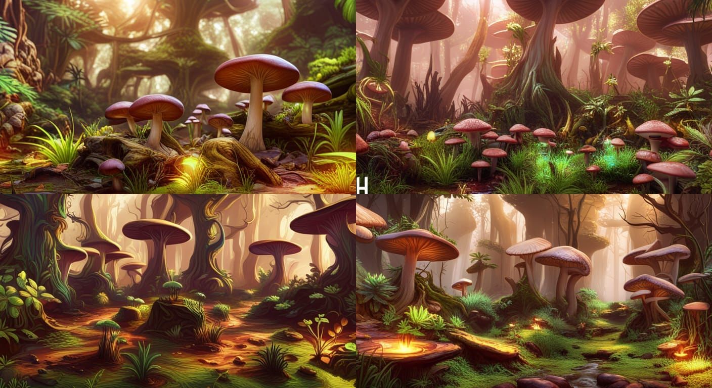 shrooms mushrooms detailed with hieroglyphics in jungle detailed matte ...