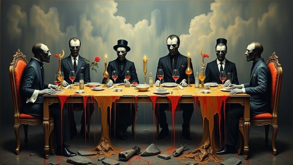 Surreal Dinner Party in Oil on Canvas - AI Art