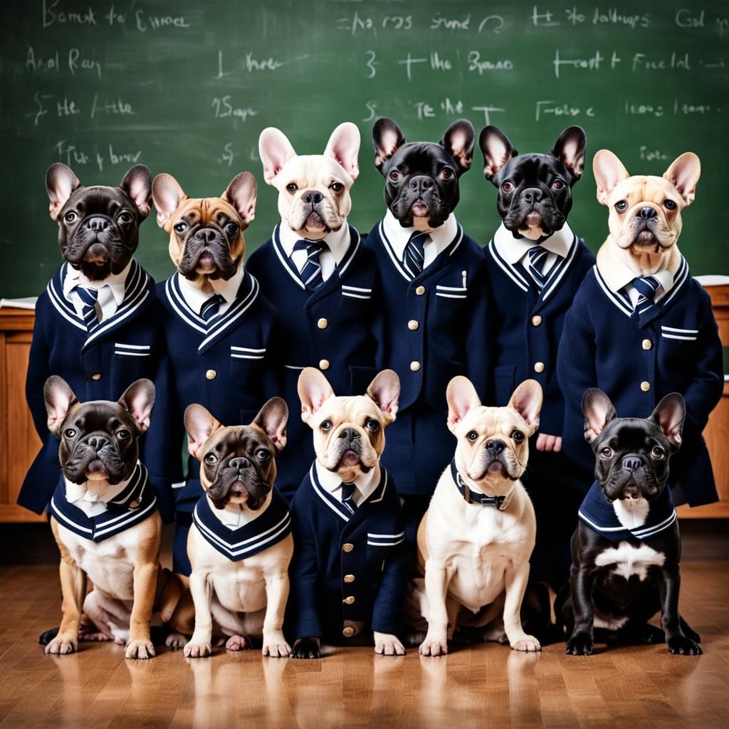 Frenchies in school uniforms posing for a class picture - AI Generated ...
