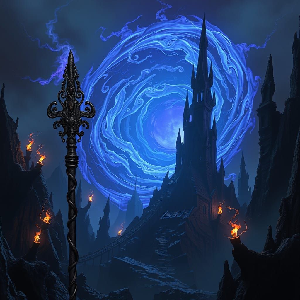 Mystical Shadow Staff Conjures Portal to Dark Real... - AI Art