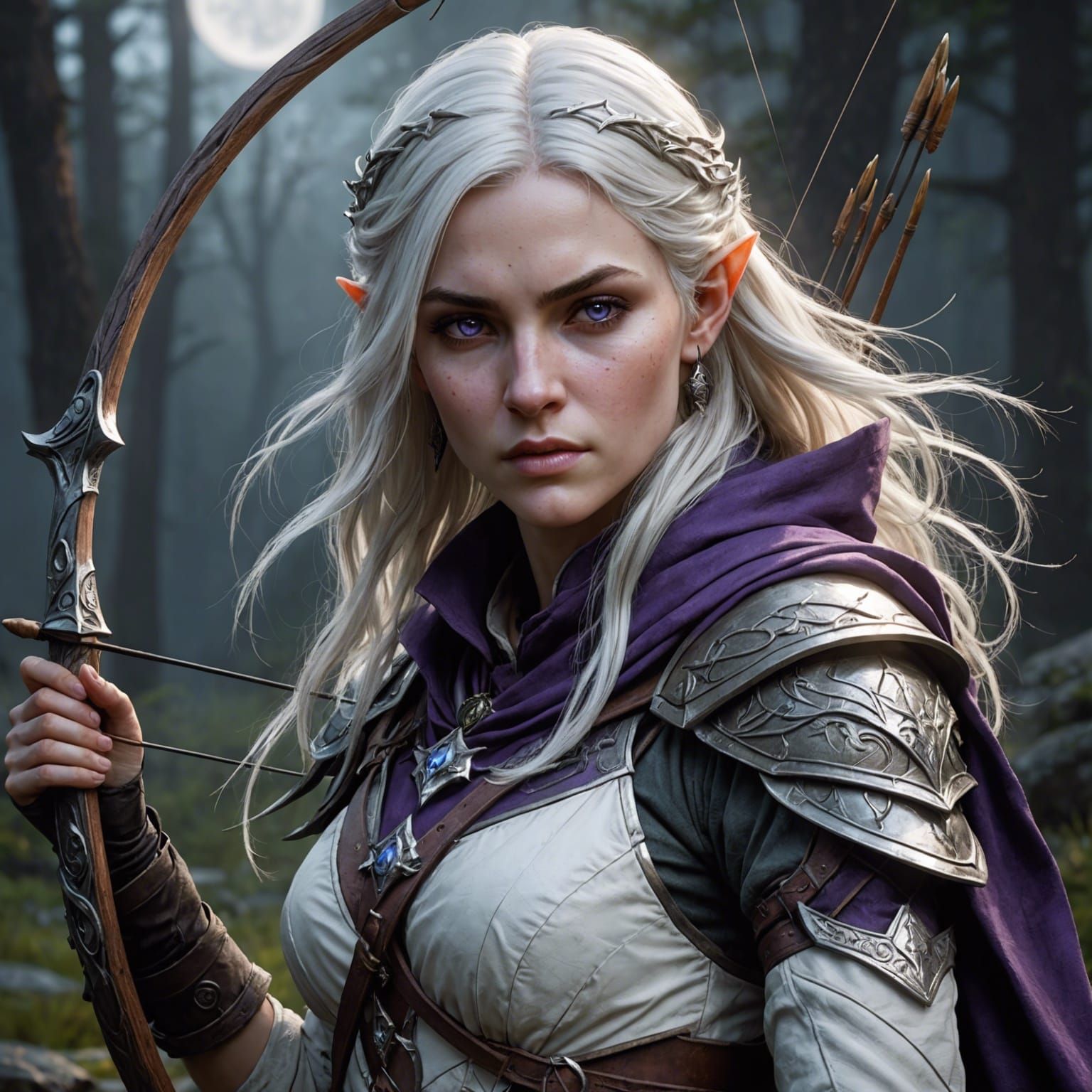Ranger, Female, Moon elf, White hair, Purple eyes, Pale skin, 4'9 ...