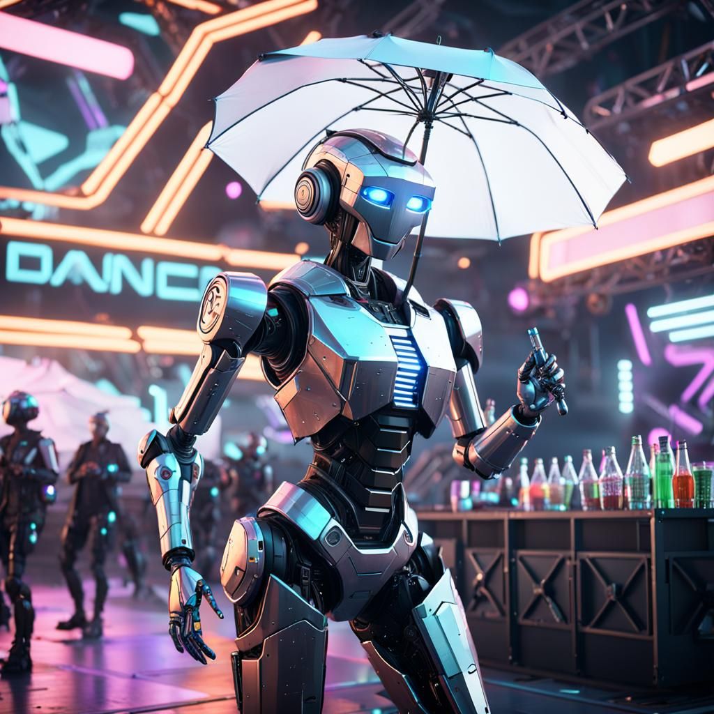 robot dancing in a rainy rave - AI Generated Artwork - NightCafe Creator