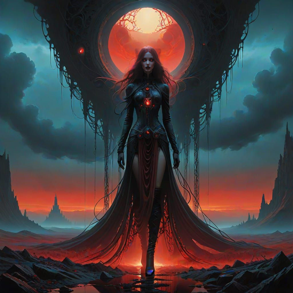 A statuesque gothic woman with an air of mystique, adorned in dark ...