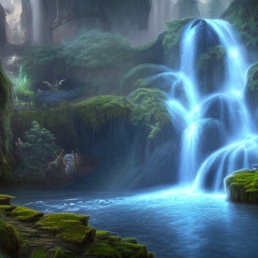 Waterfall reflection - AI Generated Artwork - NightCafe Creator
