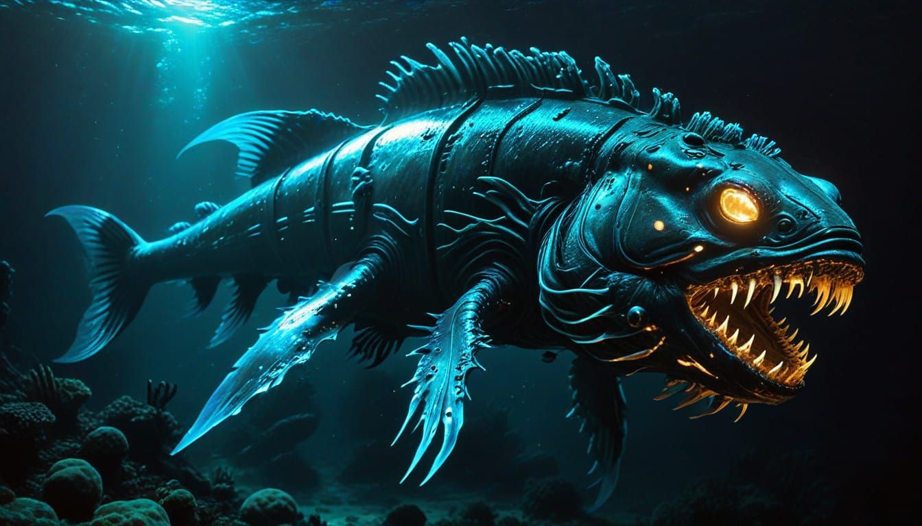bioluminescent creature deep sea peril - AI Art