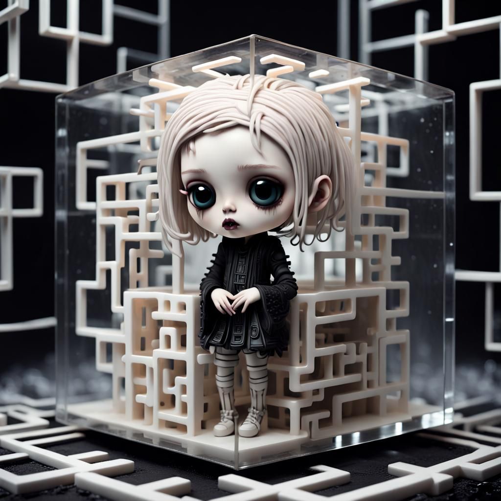Chibi figure trapped in a box - AI Generated Artwork - NightCafe Creator