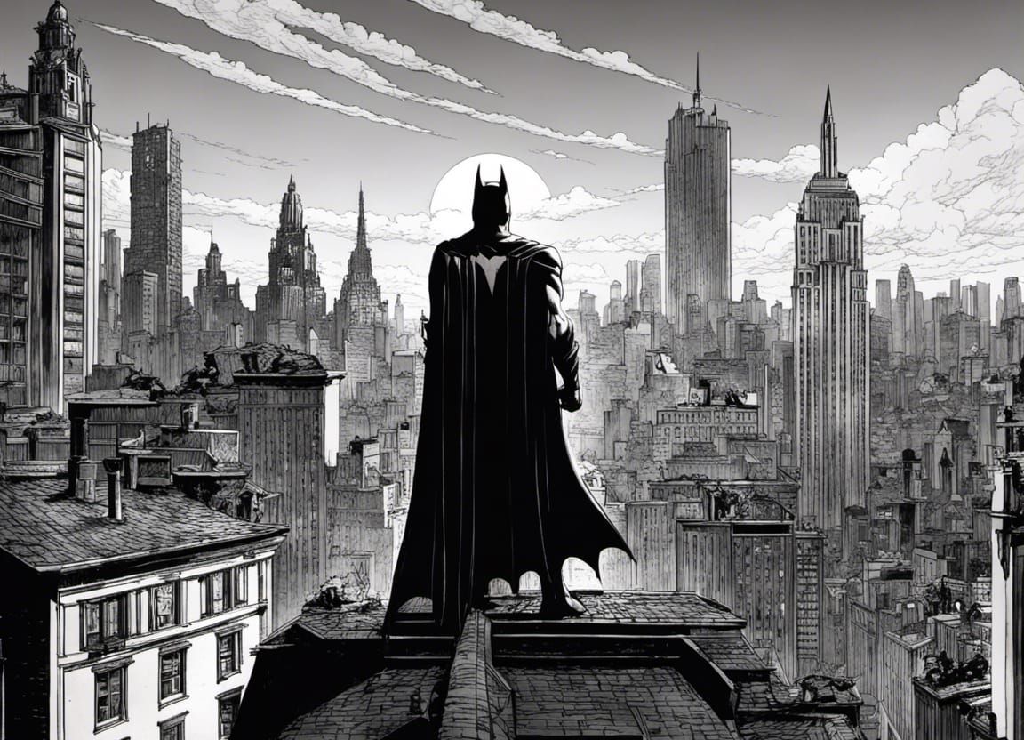 Batman on a roof top, black ink drawing - AI Generated Artwork ...