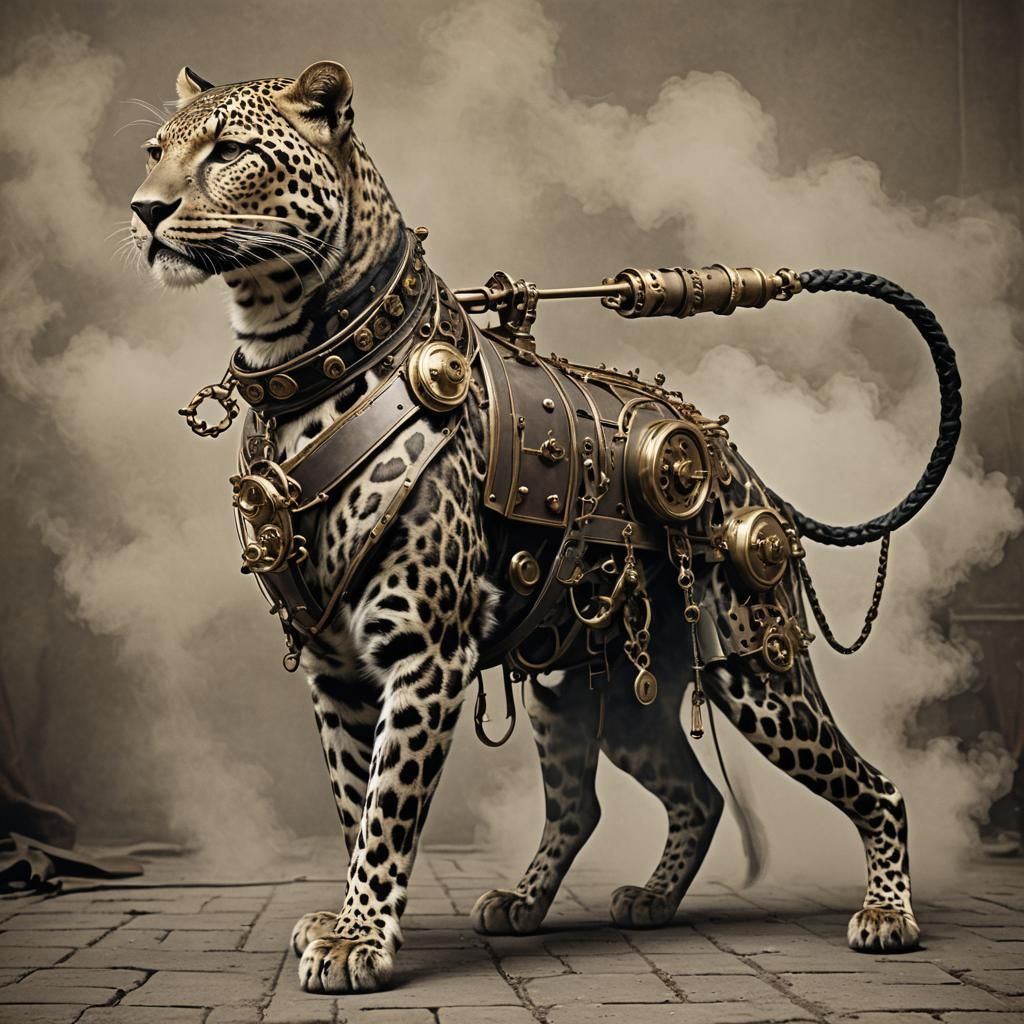 Steam-powered, Victorian leopard on a leash. - AI Generated Artwork ...