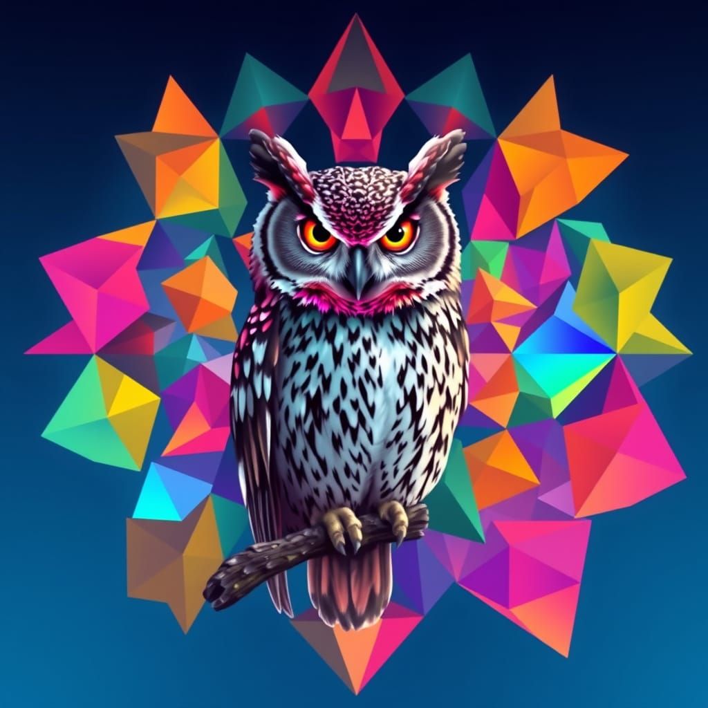 abstract owl geometric shapes - Surreal Owl Amidst Vibrant ...