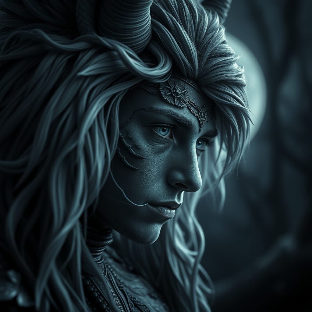 Fantasy - Moonlit Elf Maiden in Hyperrealistic Fantasy Scen...