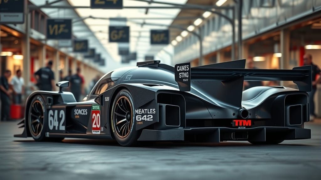 Photorealistic LMP-Style Racing Car in Pit Garage - AI Art