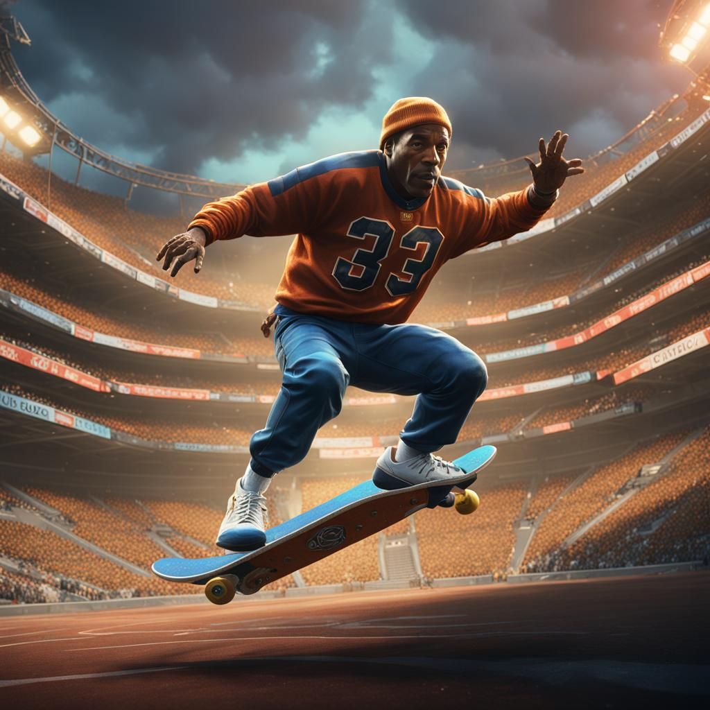 OJ Simpson doing a kickflip - AI Generated Artwork - NightCafe Creator