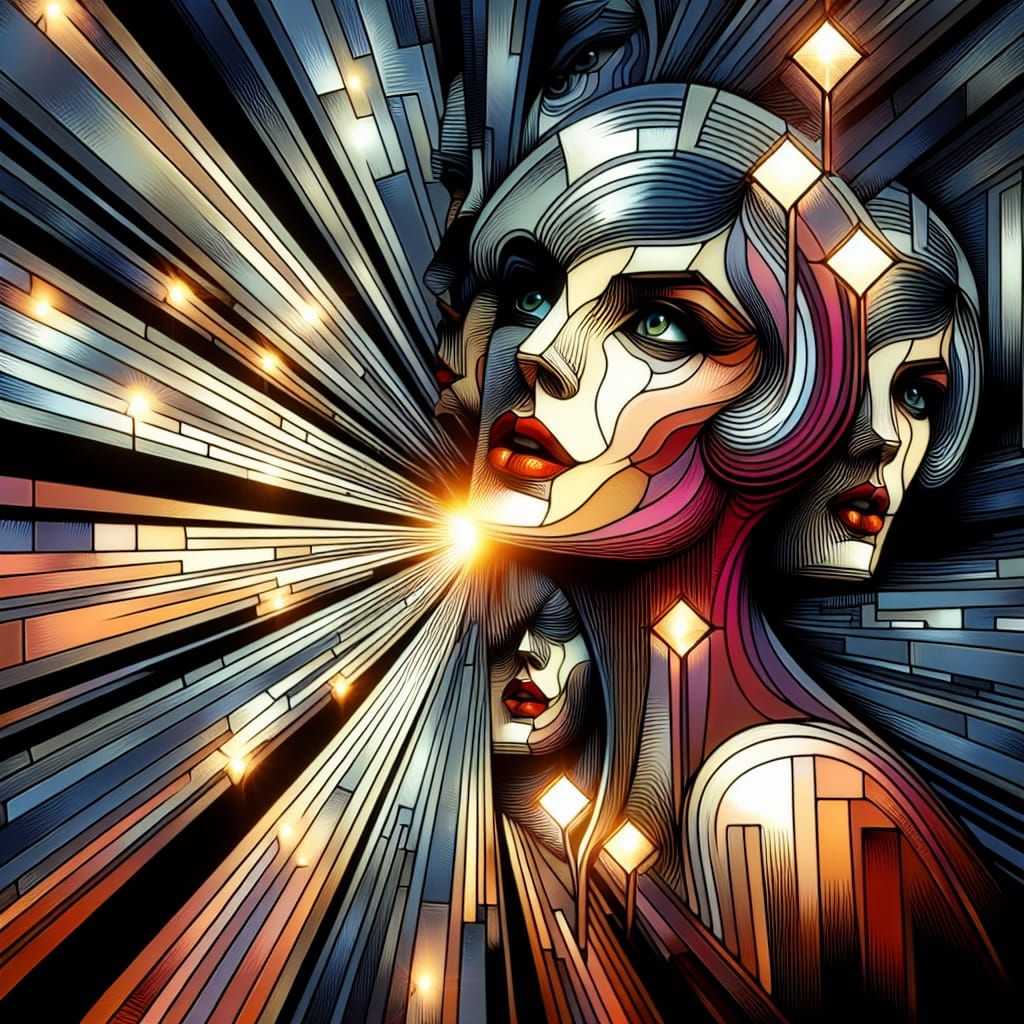 "(infinite cascade of mirrors:3) reflection of 1920,s modern woman ...