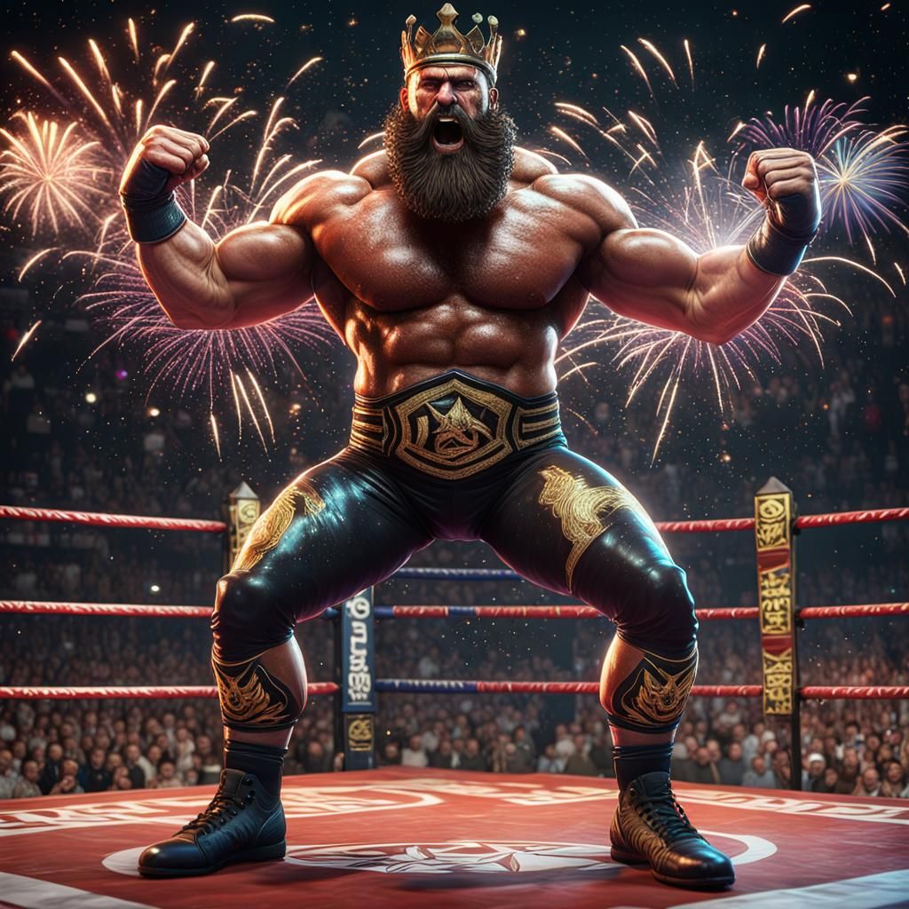 Undisputed Champion - Tough Wrestler with Crown in Firework...