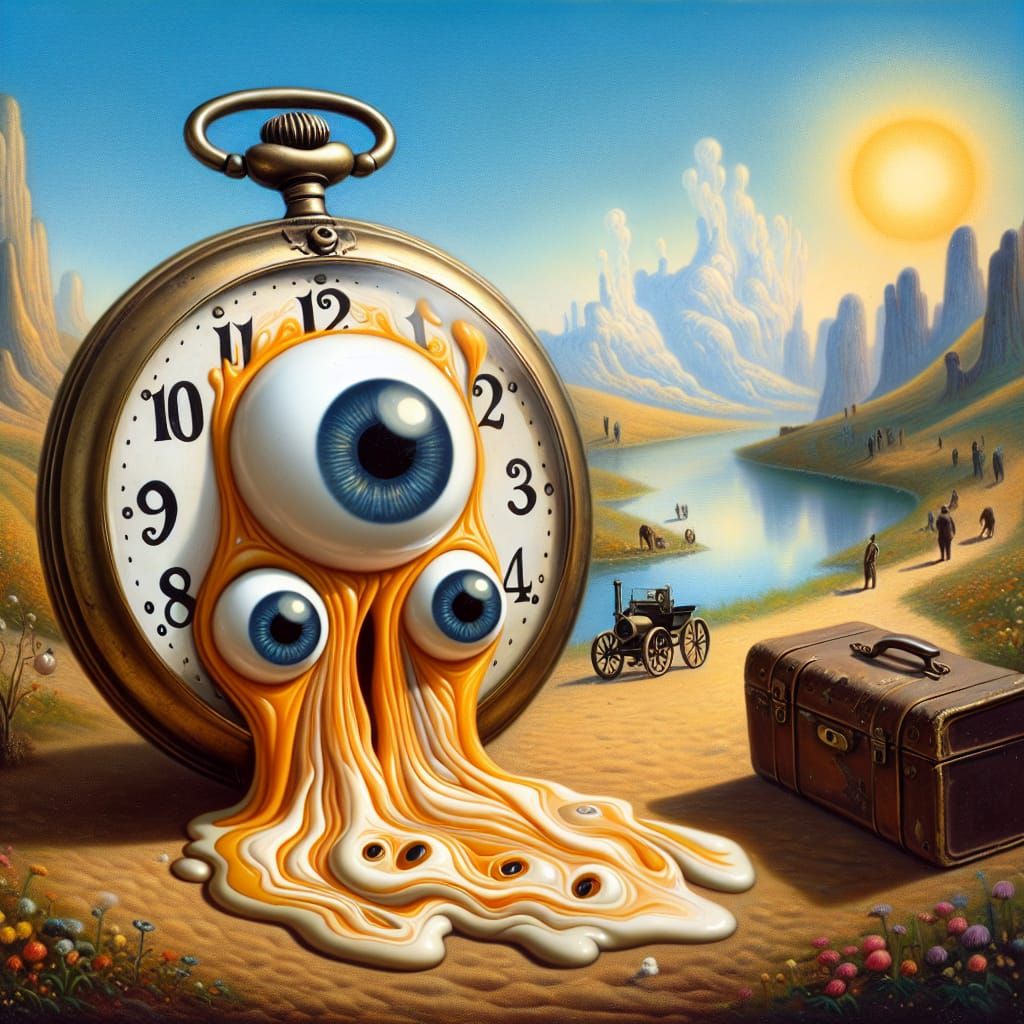 Art by Rene Magritte, Salvador Dali, antique pocket watch with googly ...