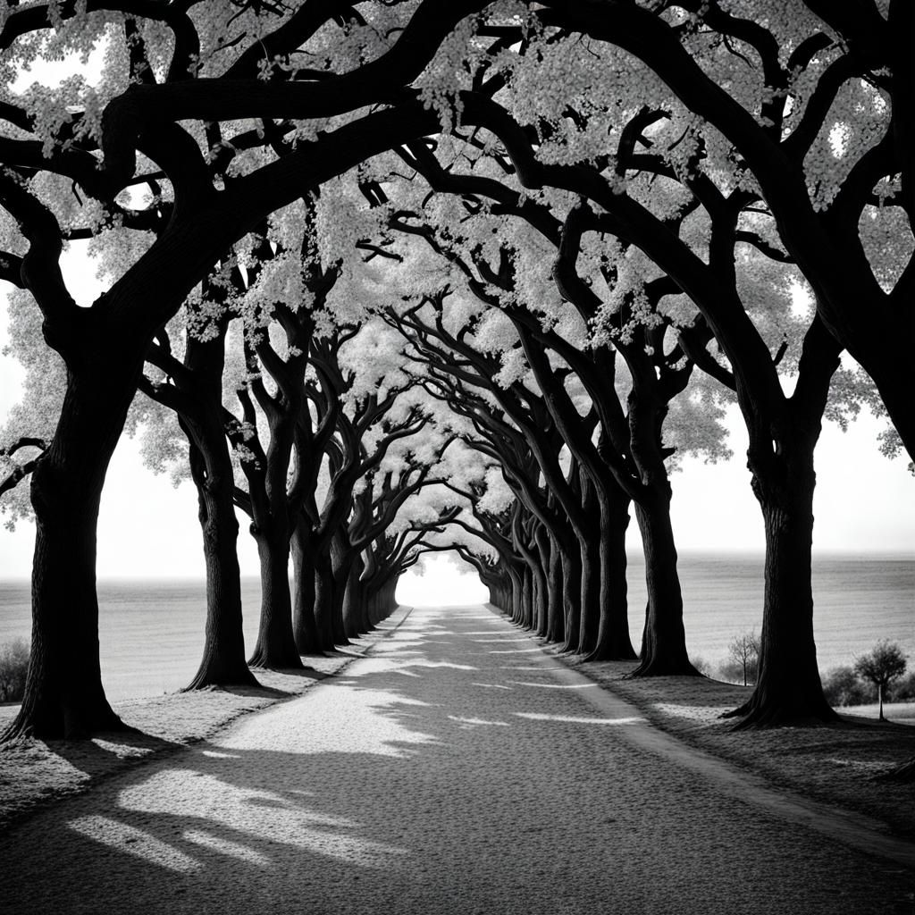 High- Definition Oak trees wall art, oak tree arch, aisle walk, black ...