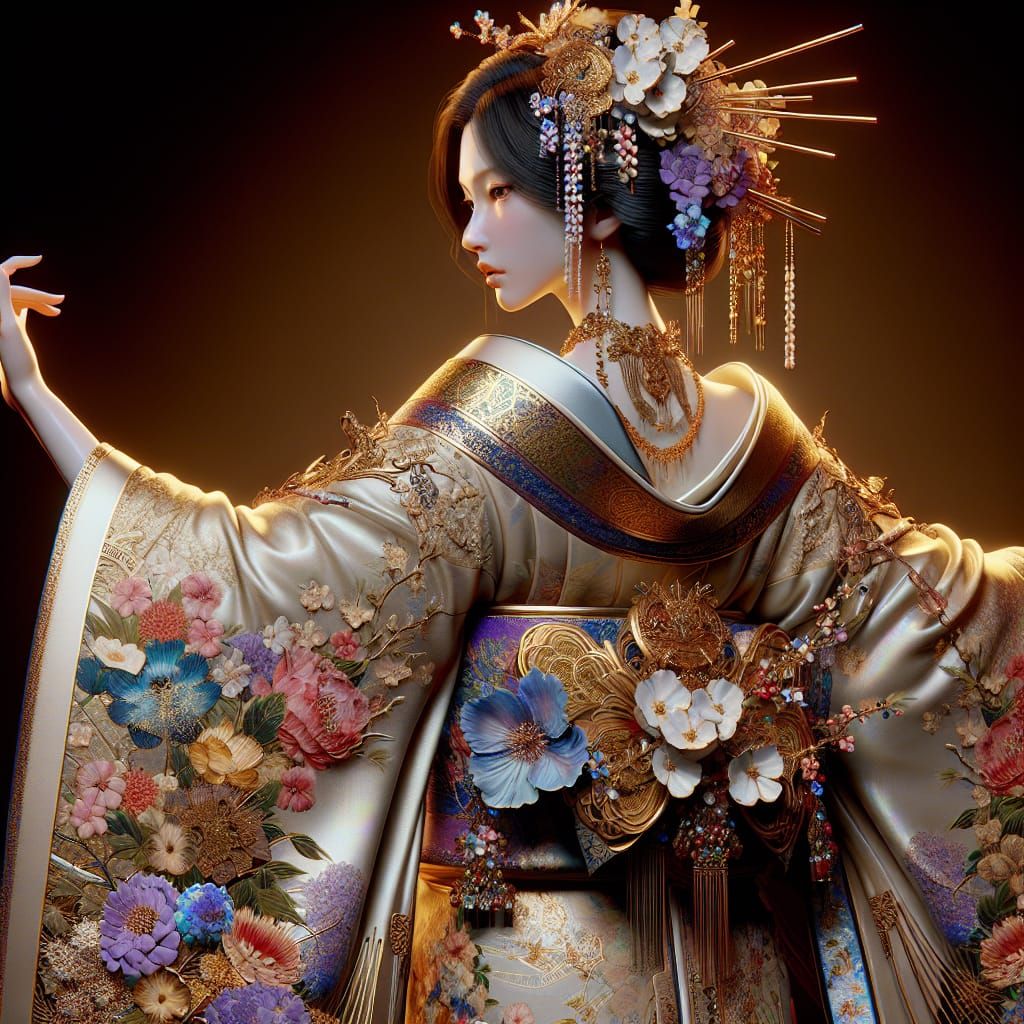 The Legendary Empress in a Silk Floral Kimono - AI Generated Artwork ...