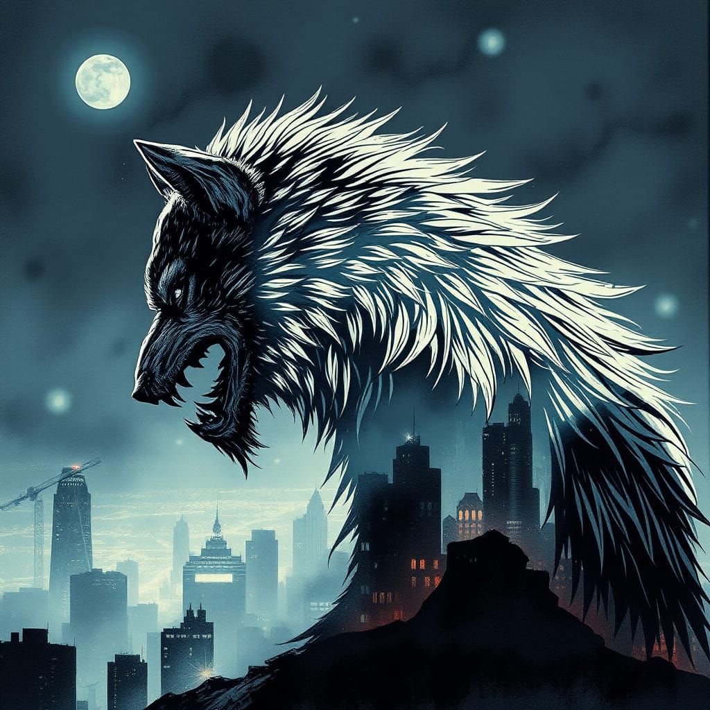 iconic - Fierce Werewolf Emerges from Urban Shadows in Cyber...