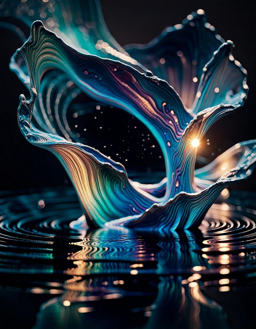 Glass Enchanted midnight Water ripple reflection Magic light flow Cosmic prism 3D ethereal ...