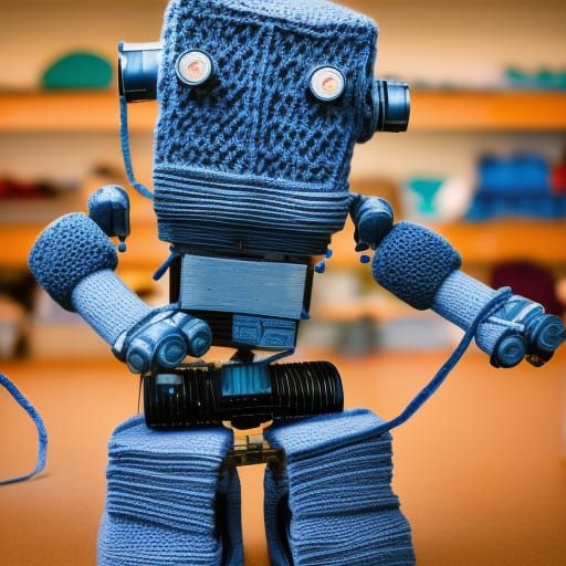 Robot knitting. - AI Generated Artwork - NightCafe Creator