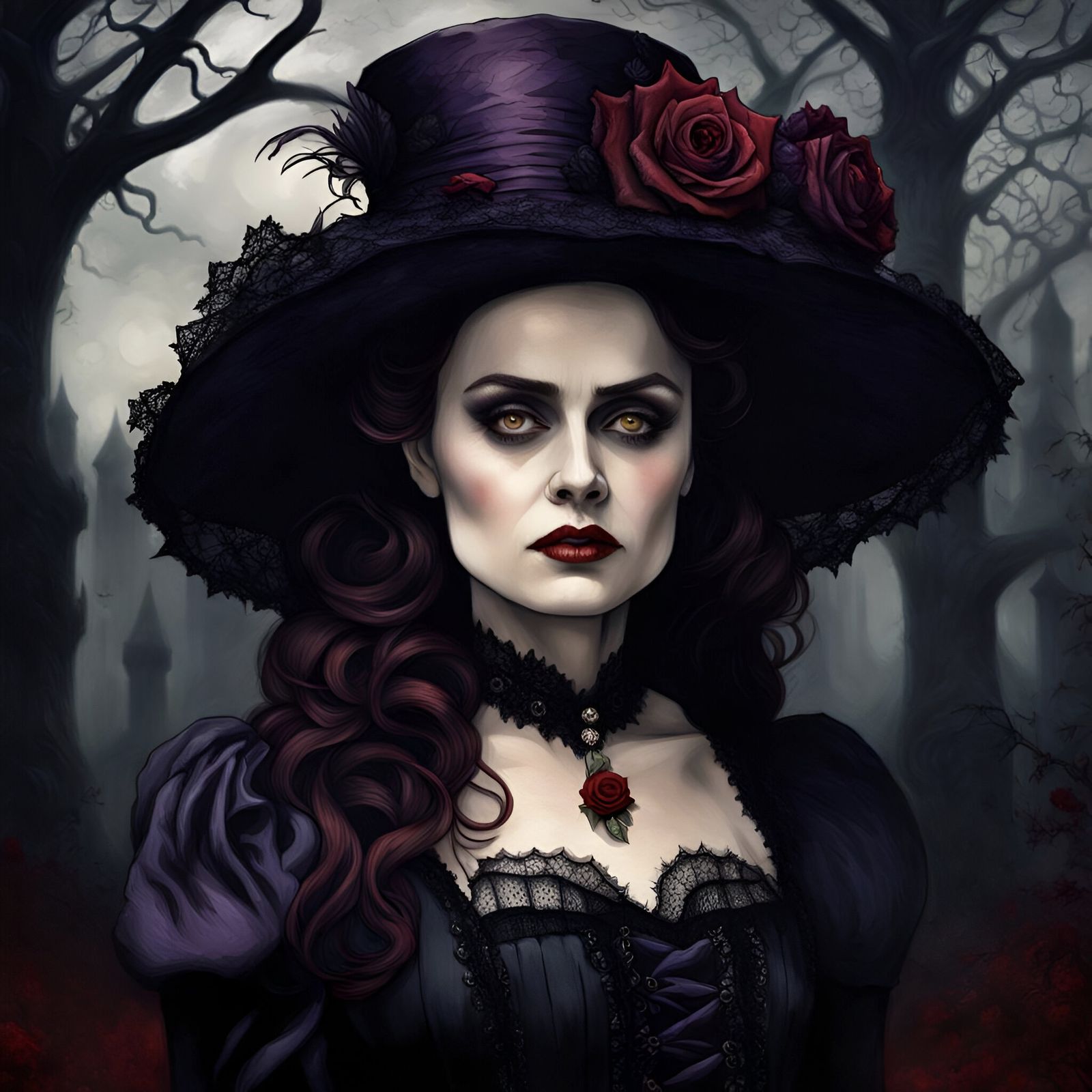 Helena Bonham Carter - dark forest - AI Generated Artwork - NightCafe ...