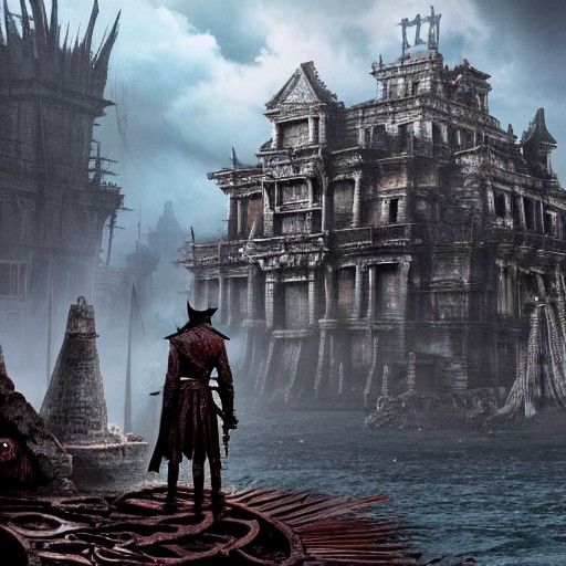Bloodborne, Mayan city, Pirate wharf, eldritch, incredibly detailed ...
