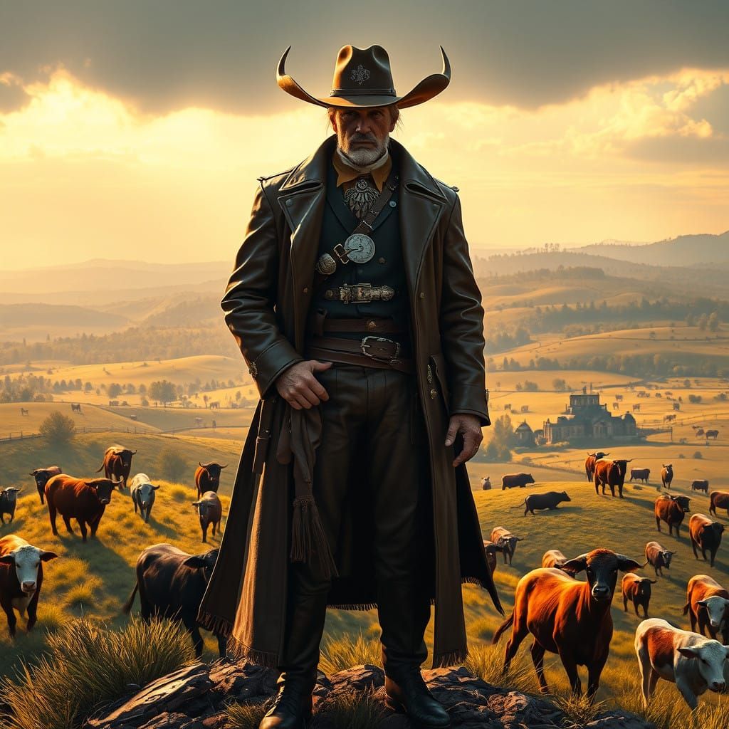 Cattle Baron Reigns Over Majestic Ranchland - AI Art