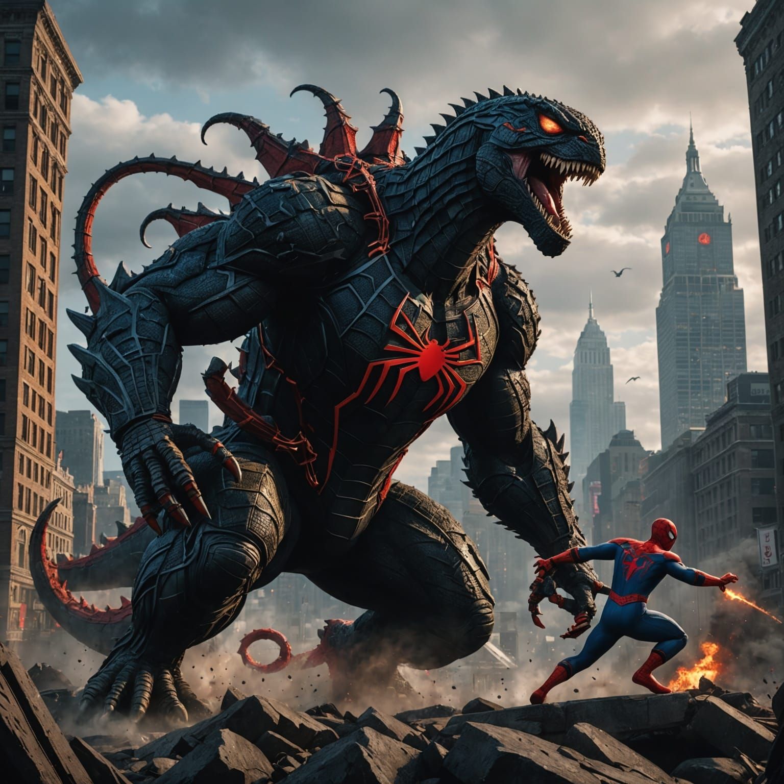 spider man vs godzilla - Spider Man Battles Giant Monster i...