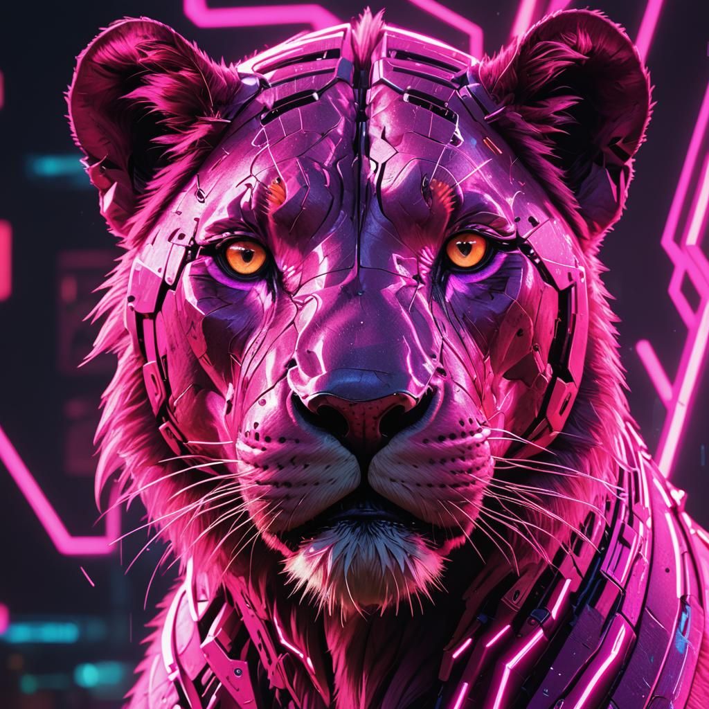 Electric pink lioness futuristic - AI Generated Artwork - NightCafe Creator