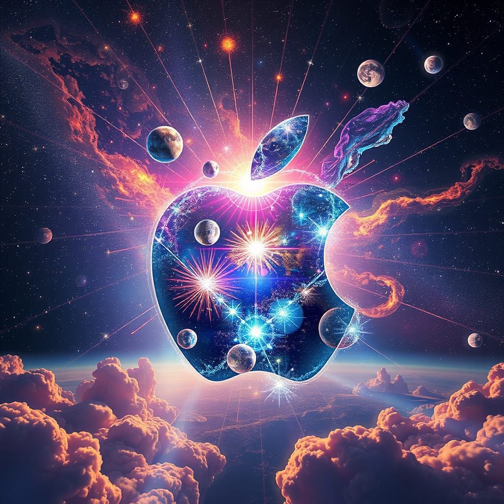 apple - Vibrant Cosmic Apple in Astral Holographic Splendor