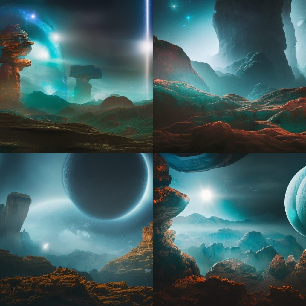 Rocky paradise on an alien world. Cosmic Epic cinematic brilliant stunning intricate ...