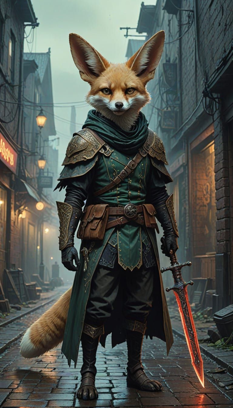 Gothic Assassin Fennec Fox with Bloody Daggers - AI Art
