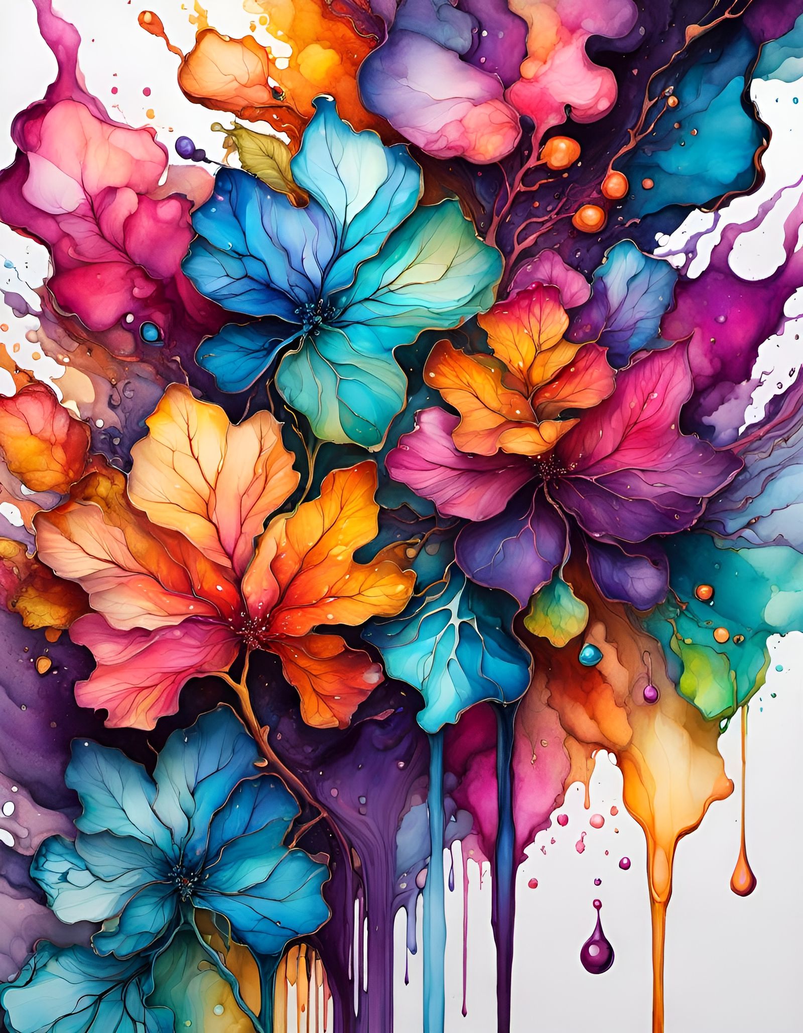 Vibrant Ink Leaves 🍃 - AI Generated Artwork - NightCafe Creator