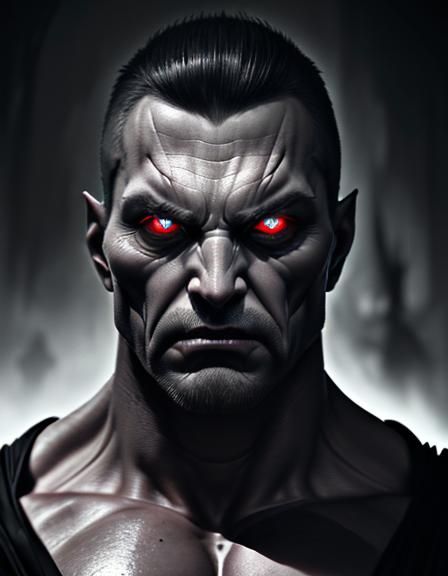 Evil man, beautiful evil face and evil eyes, evil skin, evil massive ...