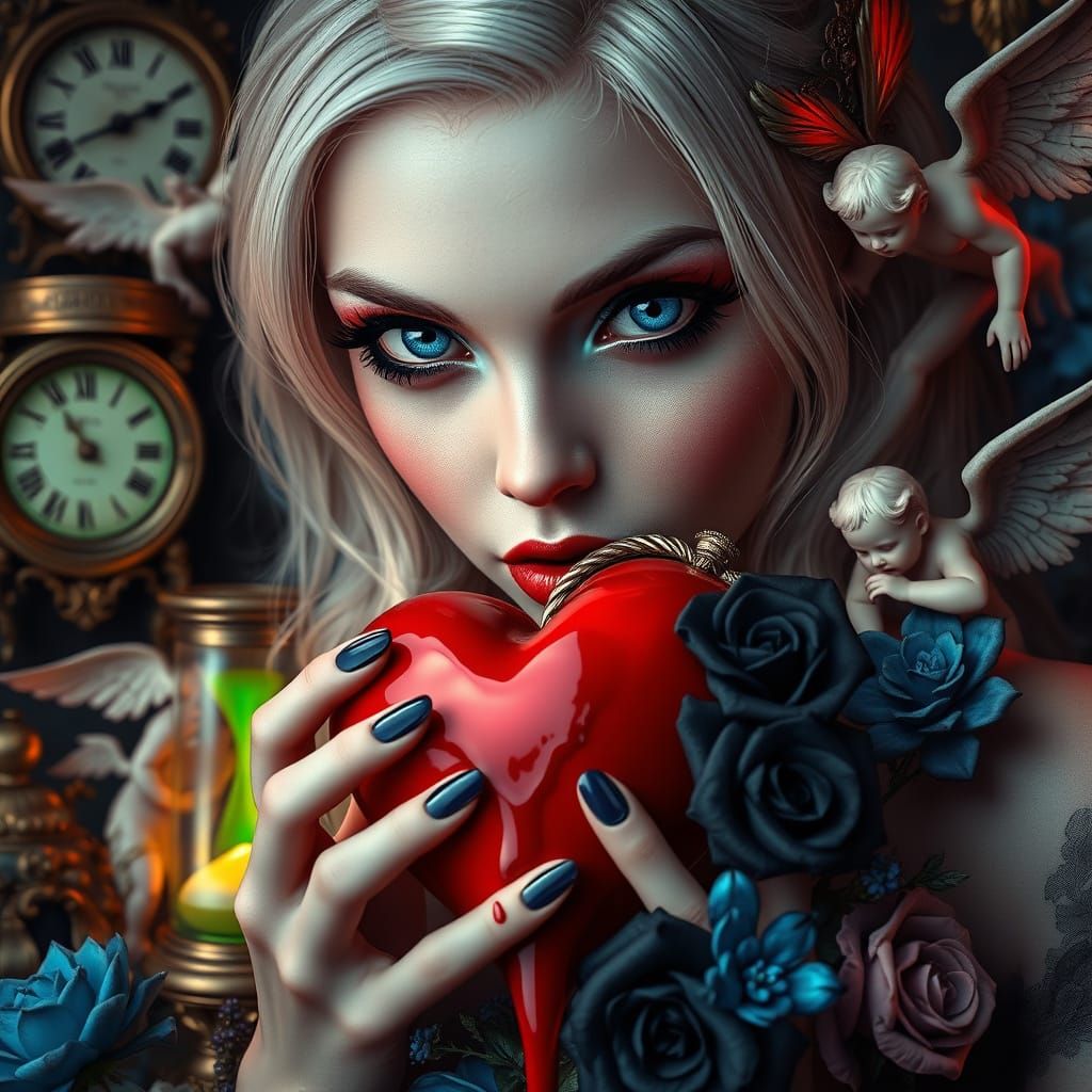 Valentine Fantasy Time - Surreal Fantasy Goddess Holds Bleed...