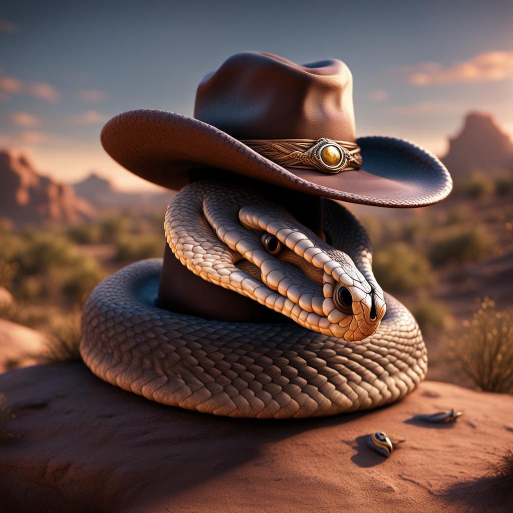 rattlesnake with a cowboy hat - AI Generated Artwork - NightCafe Creator