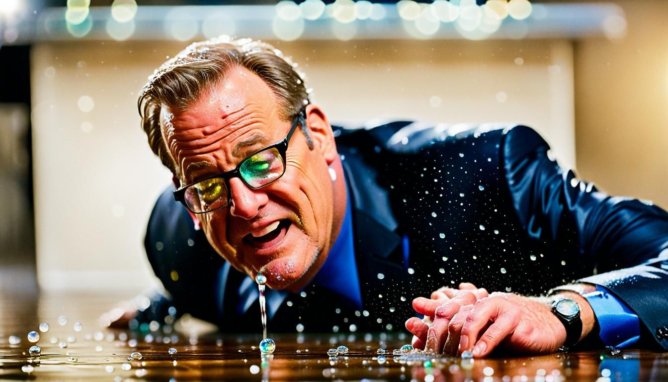 Drew Carey laying on the floor after falling off a step stool, there ...