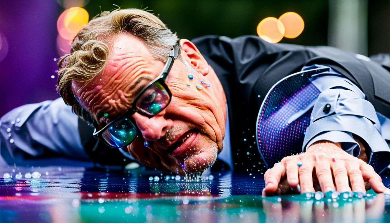 Drew Carey laying on the floor after falling off a step stool, there ...