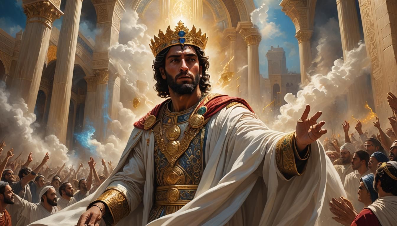 The young King Solomon being driven back by a cloud of light at the ...