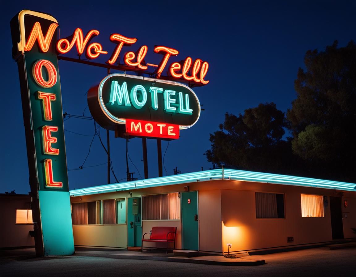 No Tell Motel, 1950s motel with neon sign - AI Generated Artwork ...