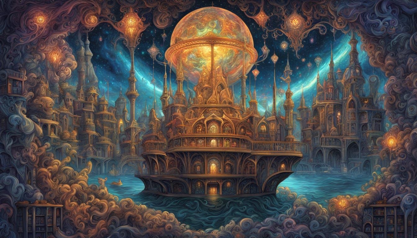 Underwater Gothic Library: Celestial Cartographer ... - AI Art