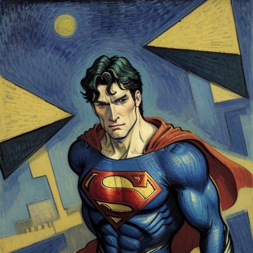 Superman by Vincent van Gogh - Cubist Superman in Artistic A...